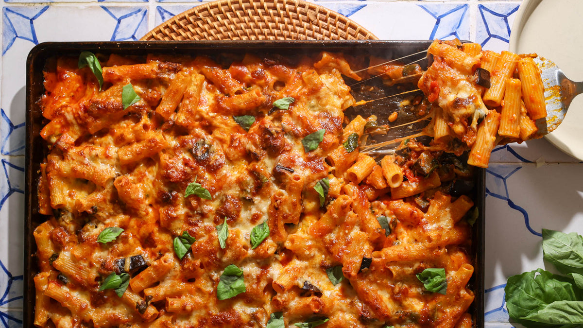 Sheet Pan Baked Pasta alla Norma Recipe Video – Giadzy